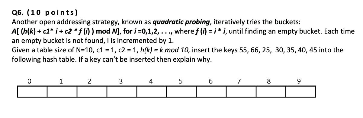 Solved Q6. (10 points) Another open addressing strategy, | Chegg.com
