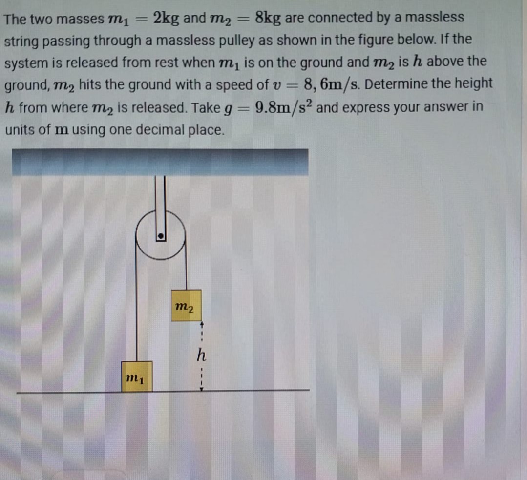 Solved The two masses m1=2kg ﻿and m2=8kg ﻿are connected by a | Chegg.com