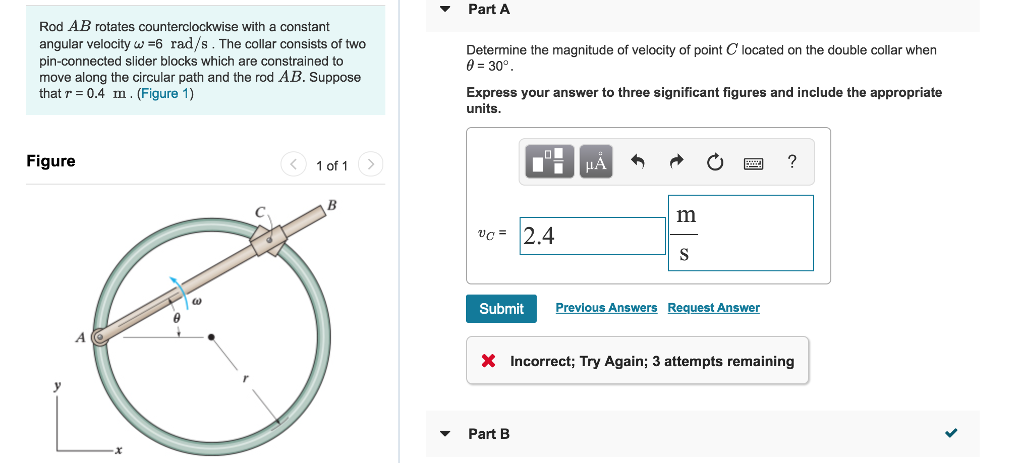 Solved Part A Rod AB rotates counterclockwise with a | Chegg.com