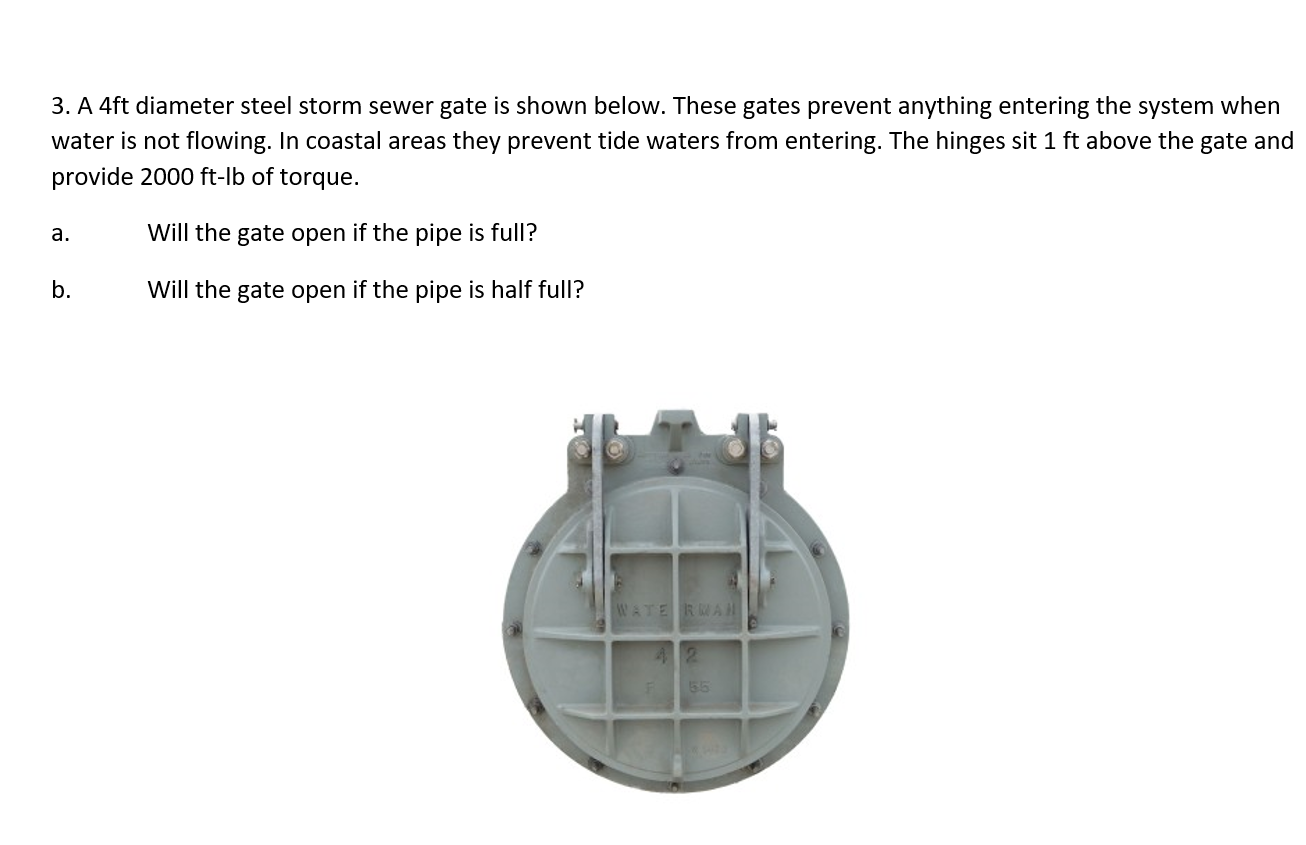 Solved 3. A 4ft diameter steel storm sewer gate is shown | Chegg.com