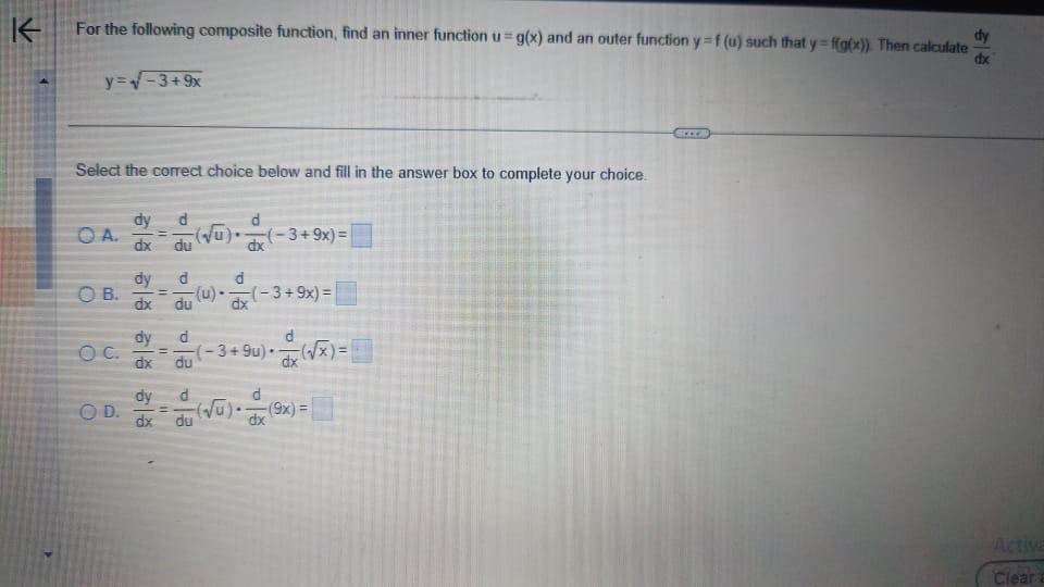 Solved For the following composite function, find an inner | Chegg.com