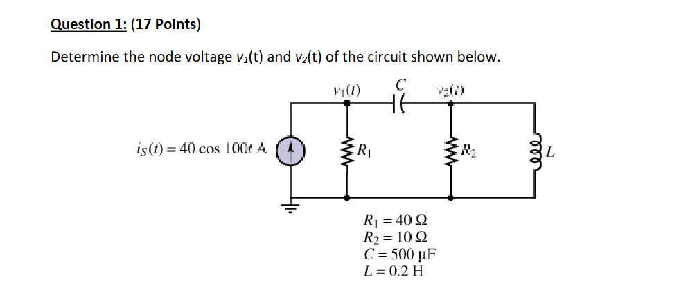 Solved Determine the node voltage v1(t) and v2(t) of the | Chegg.com