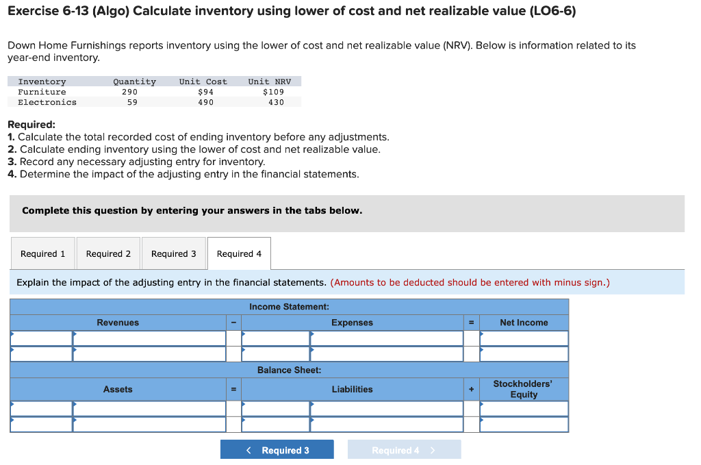 Solved Exercise 6-13 (Algo) Calculate inventory using lower | Chegg.com