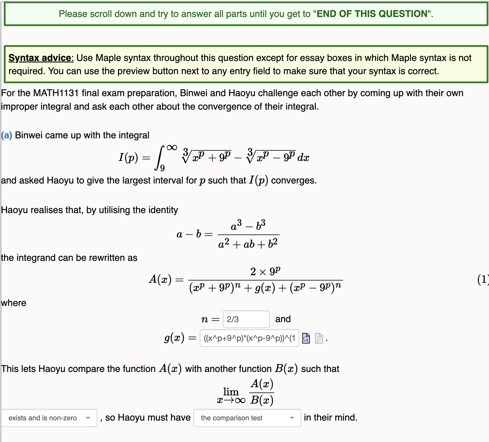 Solved Syntax advice: Use Maple syntax throughout this | Chegg.com Solved Syntax advice: Use Maple syntax throughout this | Chegg.com