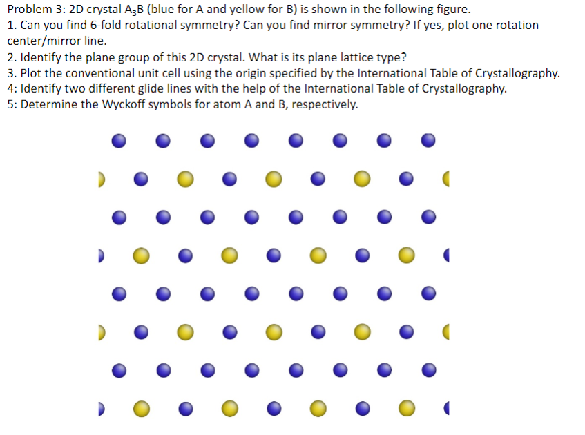 Solved Problem 3: 2D crystal A3B (blue for A and yellow for | Chegg.com