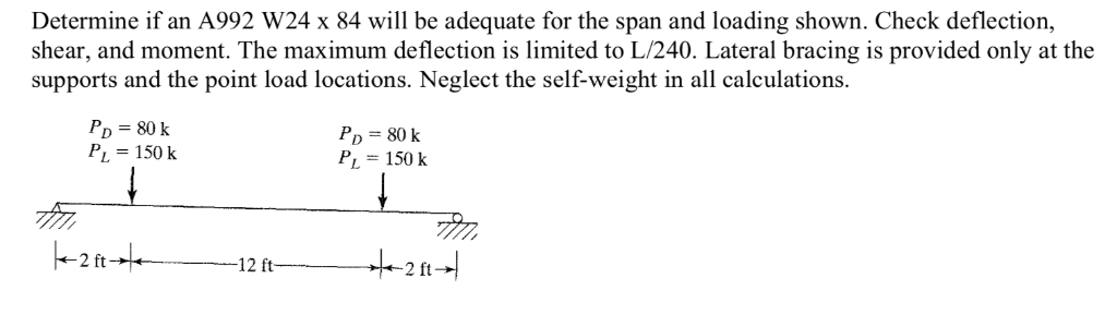 Solved Determine if an A992 W24 x 84 will be adequate for | Chegg.com