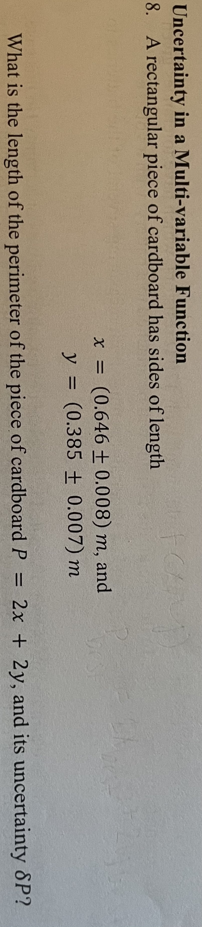 Solved Uncertainty in a Multi-variable Function 8. A | Chegg.com