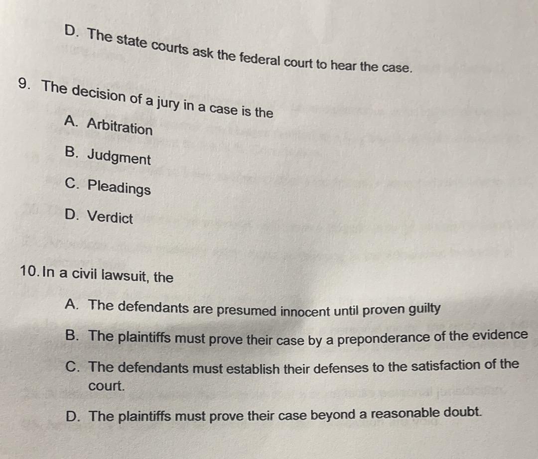 Solved 8. A federal court can hear a case involving an issue | Chegg.com