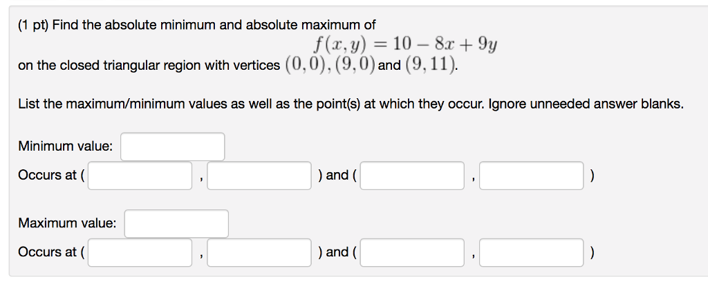 Solved (1 pt) Find the absolute minimum and absolute maximum | Chegg.com