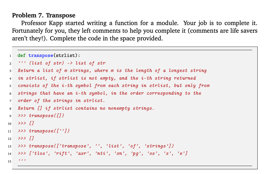 Solved Problem 7. Transpose Professor Kapp started writing a | Chegg.com