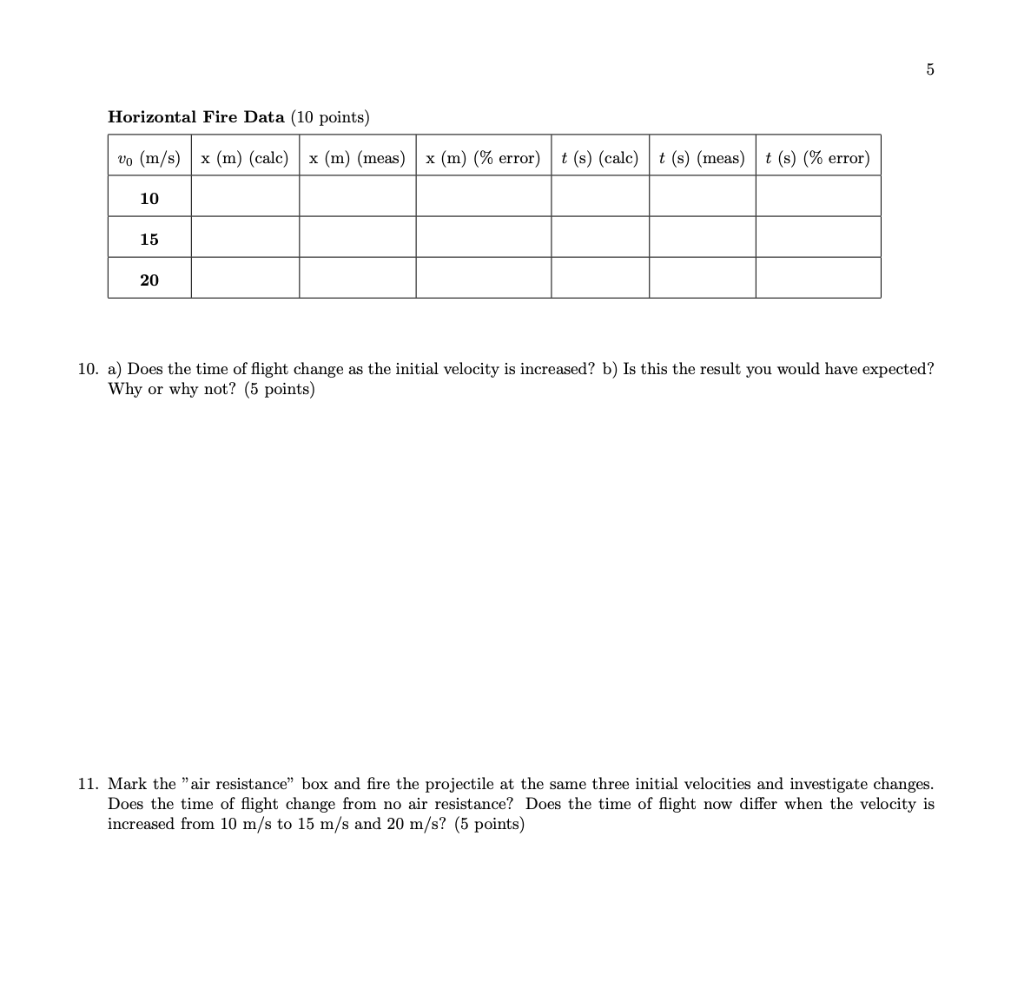 Solved Name: Section: Date: Worksheet - Exp 4: Projectile | Chegg.com