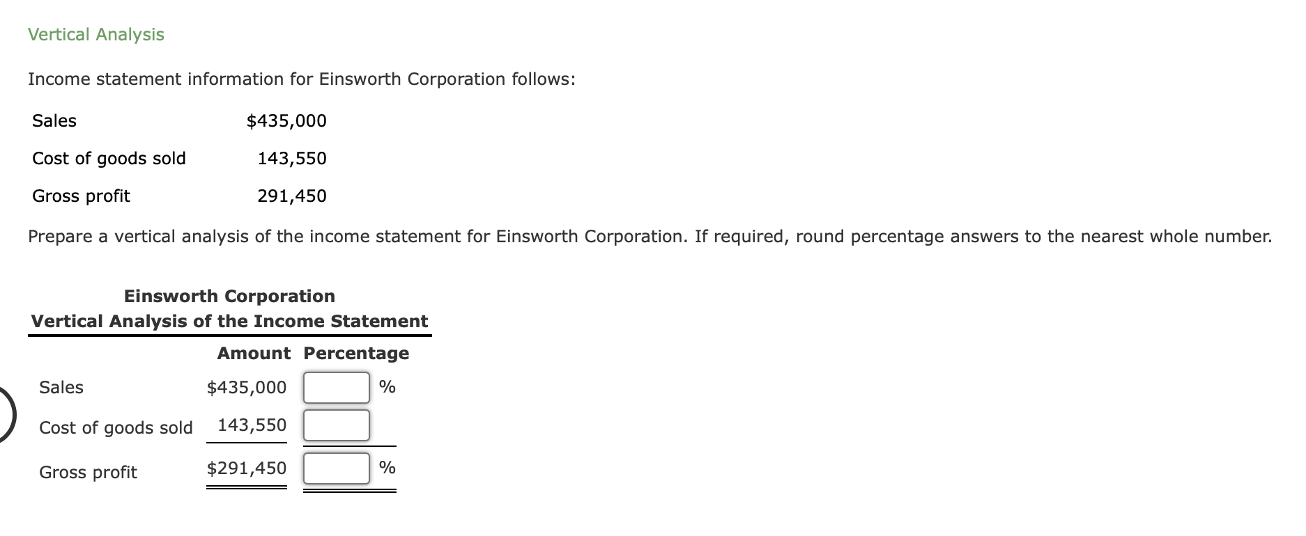 Solved Vertical Analysis Income statement information for | Chegg.com