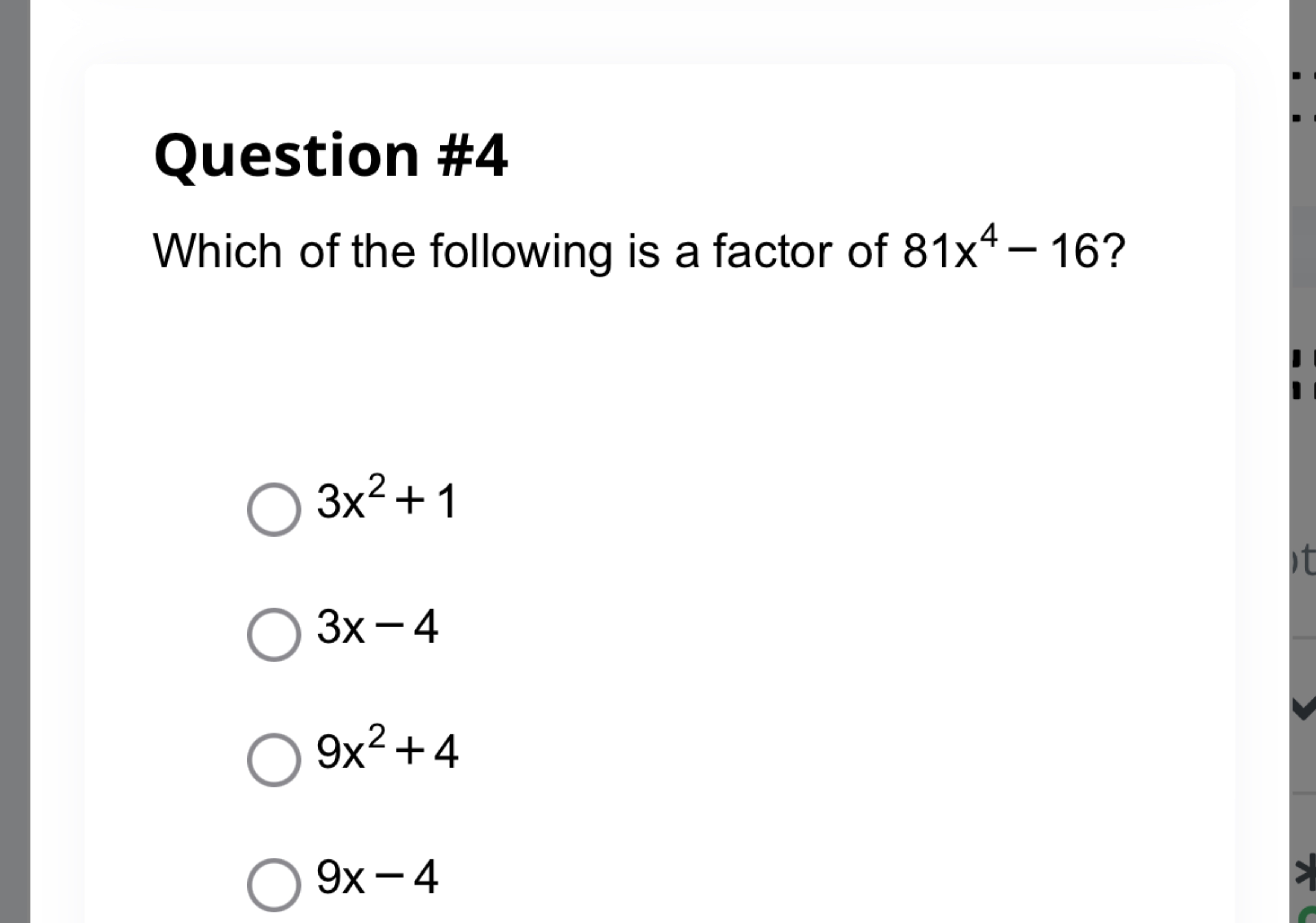 Solved Question #4Which of the following is a factor of | Chegg.com