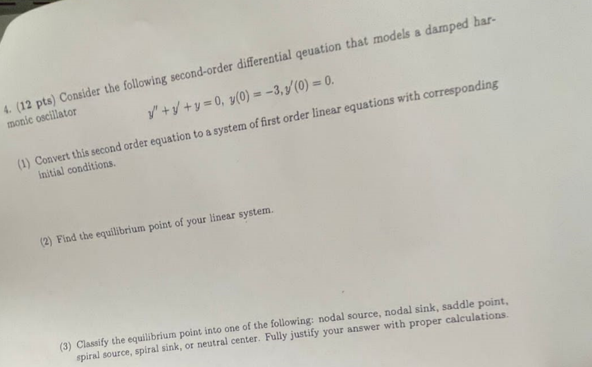 (12 pts) Consider the following second-order | Chegg.com