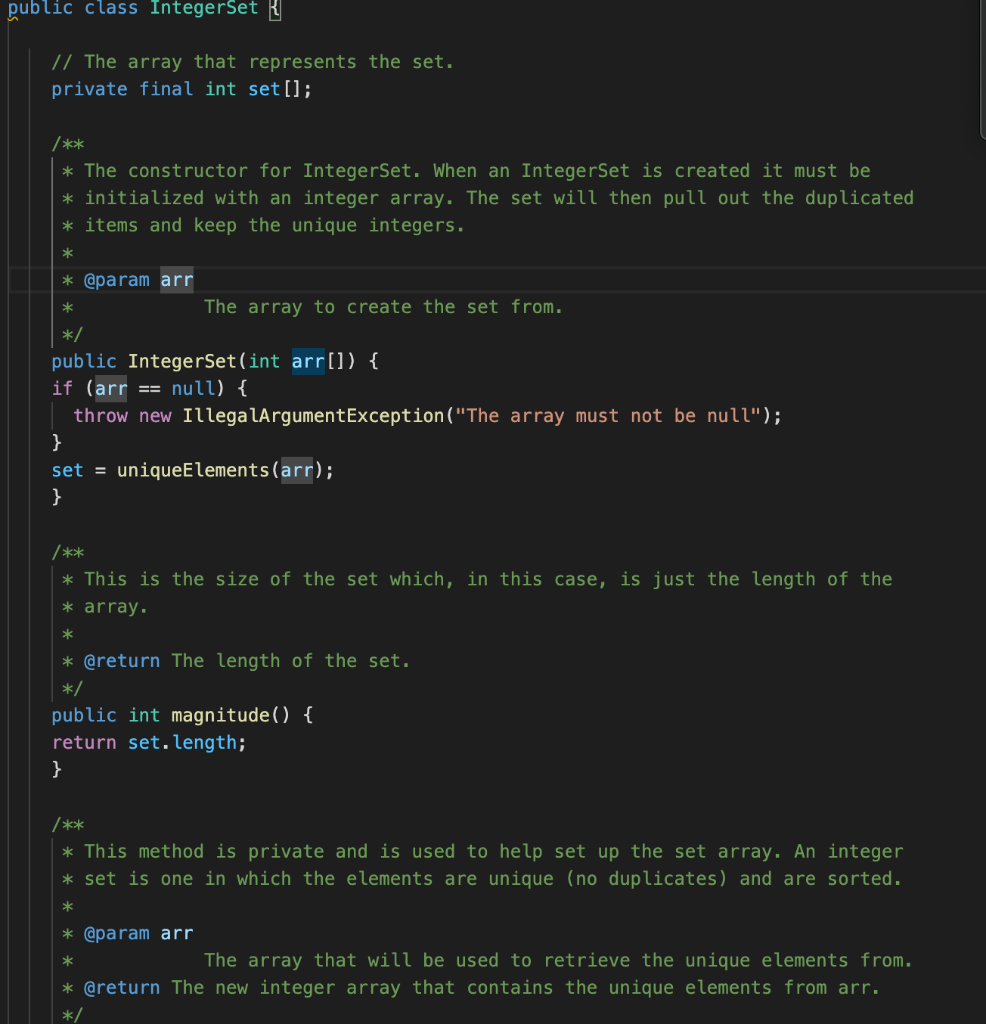 public class IntegerSet 4 // The array that | Chegg.com