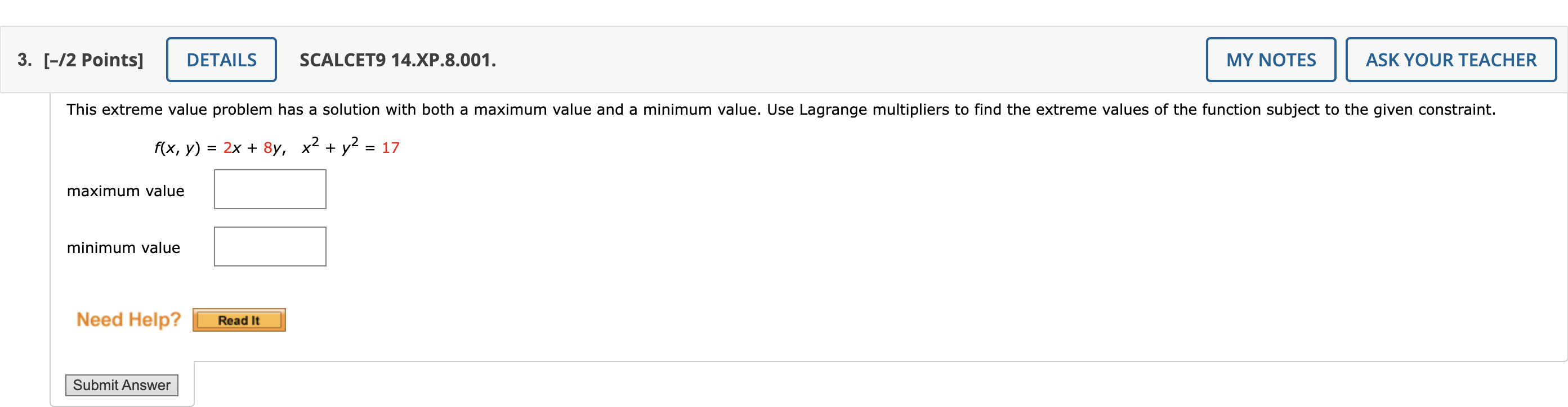 Solved This extreme value problem has a solution with both a | Chegg.com Solved This extreme value problem has a solution with both a | Chegg.com