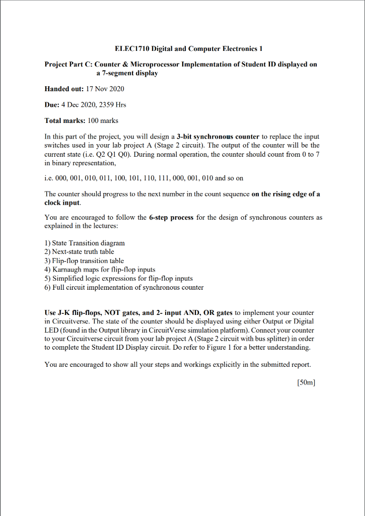 Solved ELEC1710 Digital and Computer Electronics 1 Project | Chegg.com