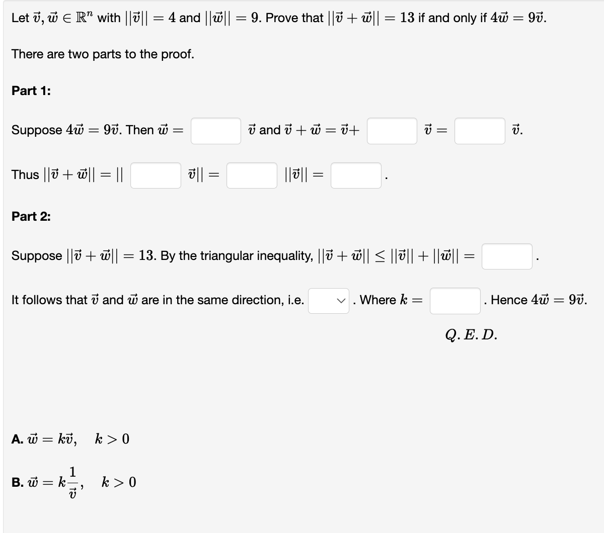 Solved Let vec(v),vec(w)inRn ﻿with ||vec(v)||=4 ﻿and | Chegg.com