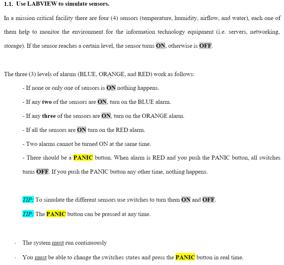Solved 1.1. Use LABVIEW to simulate sensors. In a mission | Chegg.com