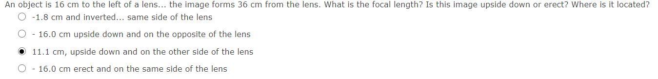 Solved An object is 16 cm to the left of a lens... the image | Chegg.com