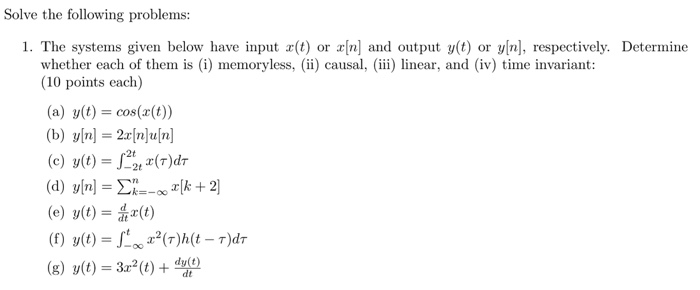 Solved Solve the following problems: The systems given | Chegg.com