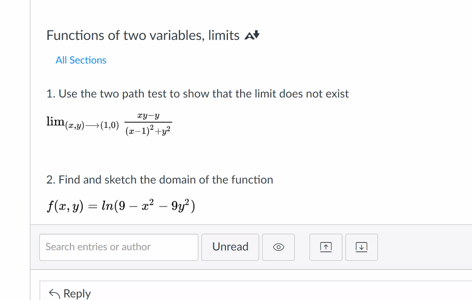 Solved Functions of two variables, limits A All Sections 1. | Chegg.com