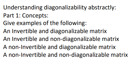 Solved Understanding diagonalizability abstractly: Part 1: | Chegg.com
