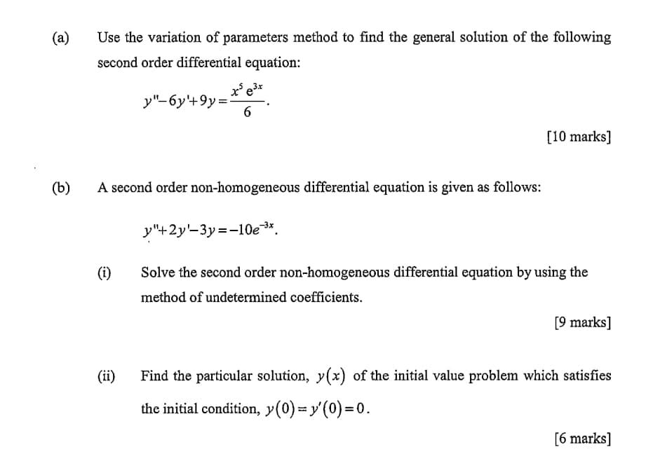 Solved (a) Use the variation of parameters method to find | Chegg.com