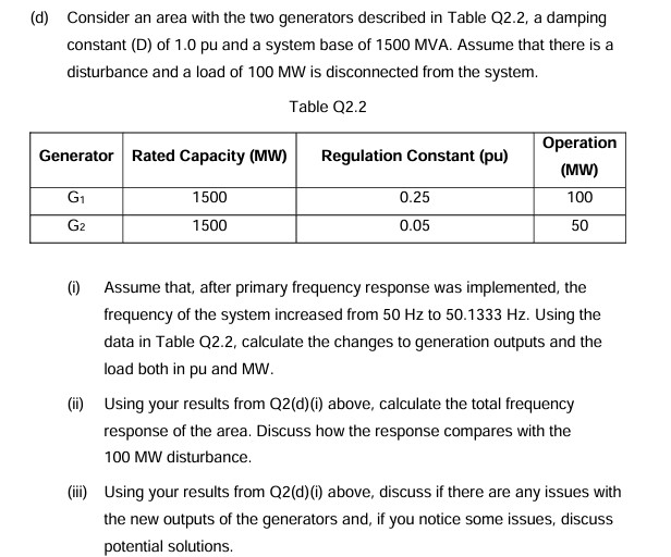 Solved (d) ﻿Consider an area with the two generators | Chegg.com