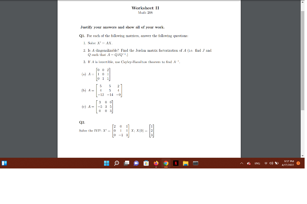 Solved Worksheet II Math 205 Justify your answers and show | Chegg.com