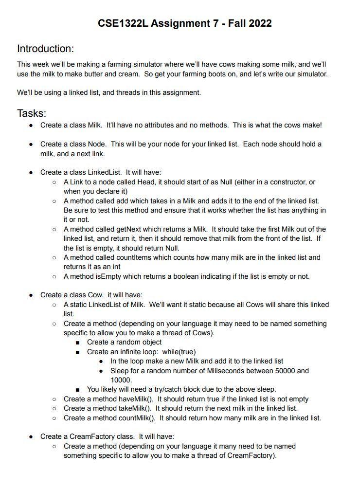 Solved Tasks: - Create a class Milk. It'll have no | Chegg.com