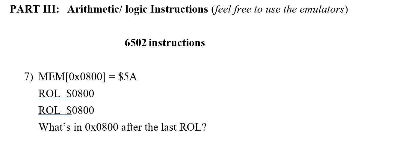 Solved PART III: Arithmetic/ logic Instructions (feel free | Chegg.com