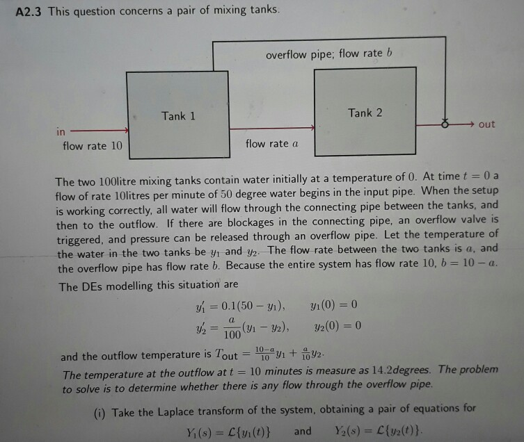 Solved concerns a pair of mixing tanks. A2.3 This question | Chegg.com