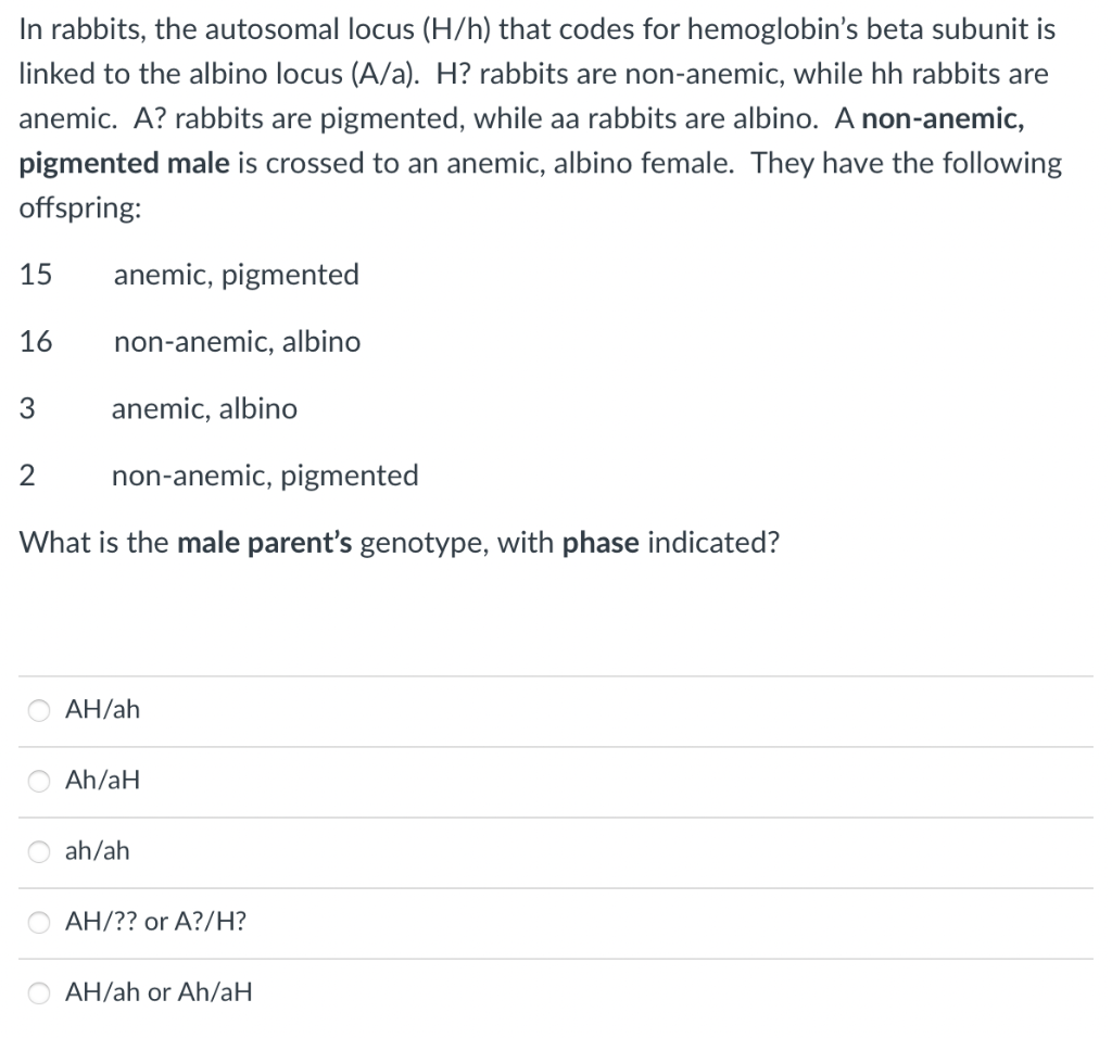 Solved In rabbits, the autosomal locus (H/h) that codes for | Chegg.com