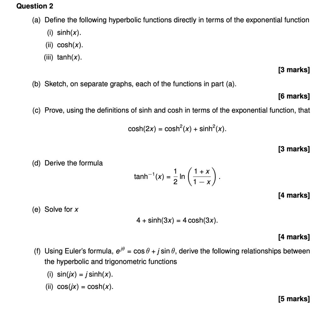 Solved Question 2 (a) Define the following hyperbolic | Chegg.com