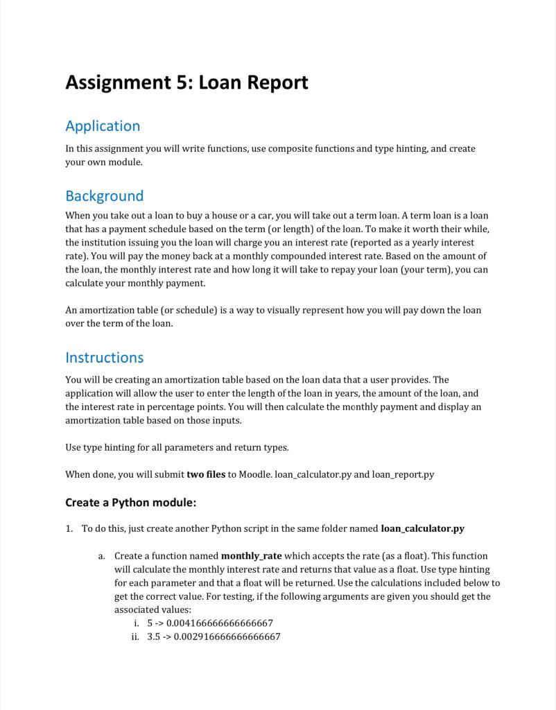 Solved Assignment 5: Loan Report Application In this | Chegg.com