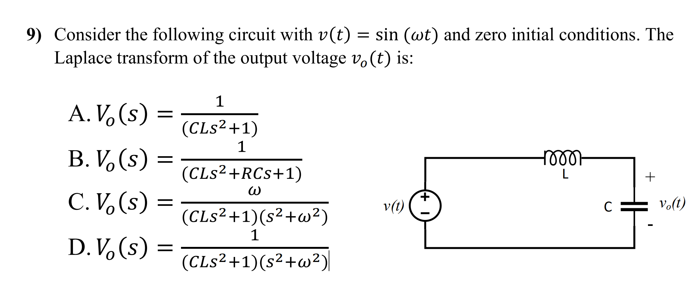 Solved Consider the following circuit with v(t)=sin(ωt) ﻿and | Chegg.com