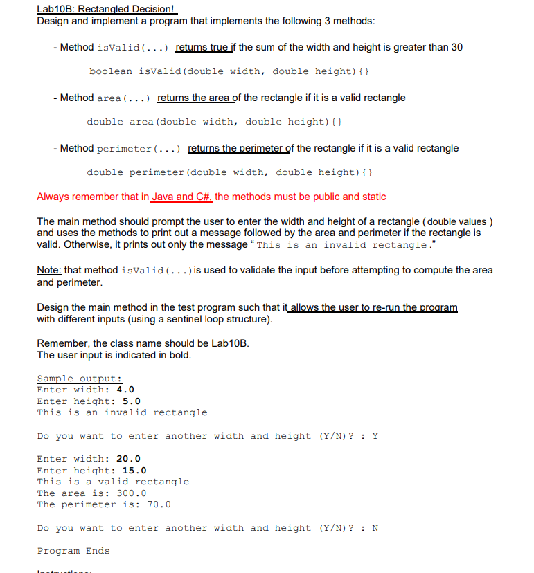 Solved Lab10B: Rectangled Decision! Design and implement a | Chegg.com