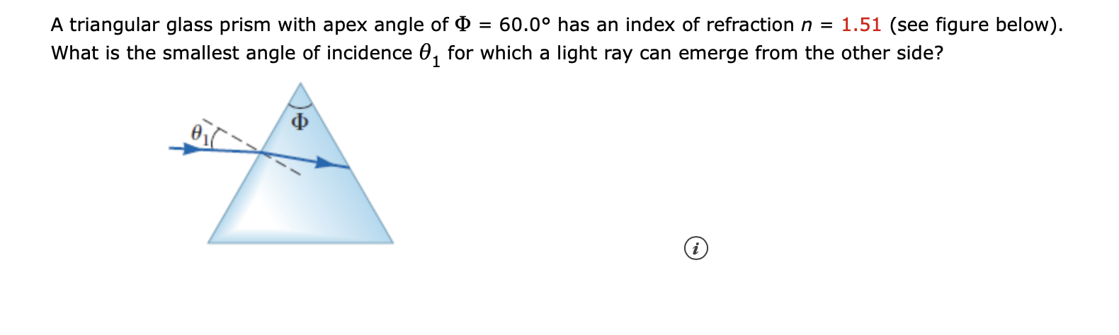 Solved A triangular glass prism with apex angle of Q = 60.0° | Chegg.com