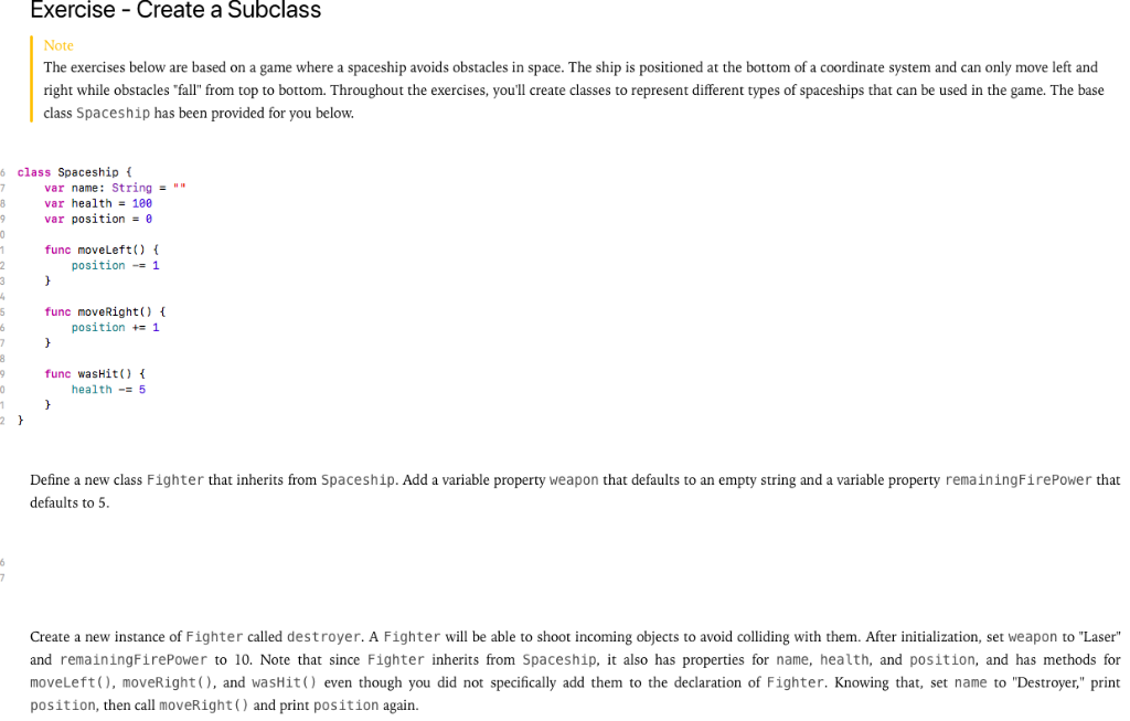Solved Exercise - Create a Subclass Note The exercises below | Chegg.com