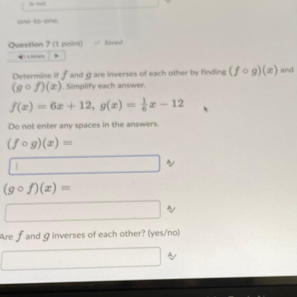 Solved Determine if f and g are inverses of each other by | Chegg.com
