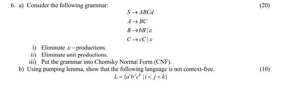 Solved 6. a) Consider the following grammar: | Chegg.com