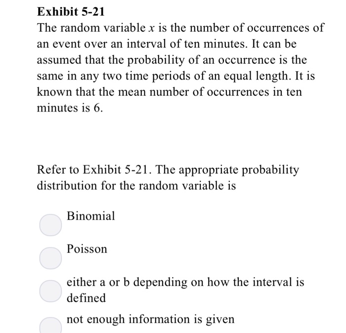 Solved Exhibit 5-21 The random variable x is the number of | Chegg.com