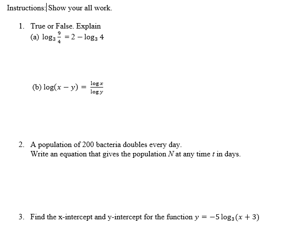 Solved Instructions:Show your all work. 1. True or False. | Chegg.com