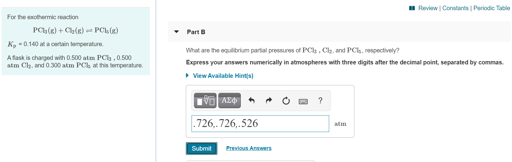 Solved A Review Constants Periodic Table For the exothermic | Chegg.com