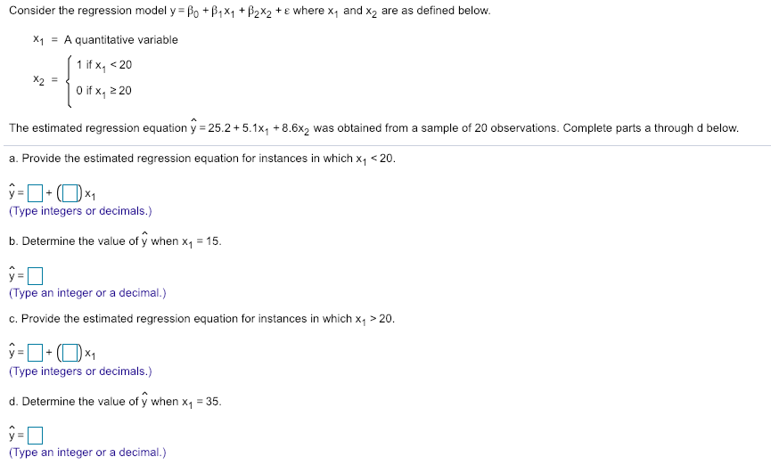 Solved Consider the regression model y = Bo+B-X4 +B2X2 + € | Chegg.com