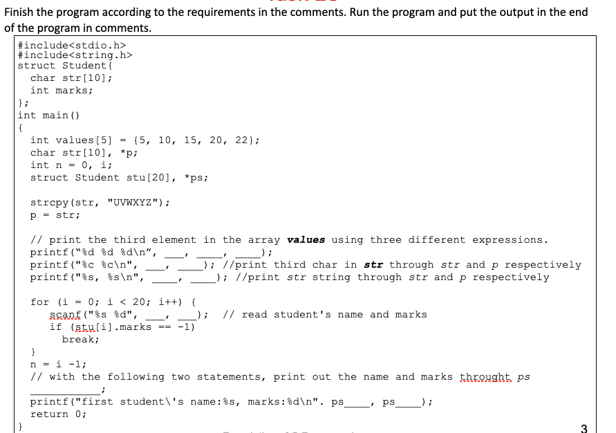Solved Finish the program according to the requirements in | Chegg.com