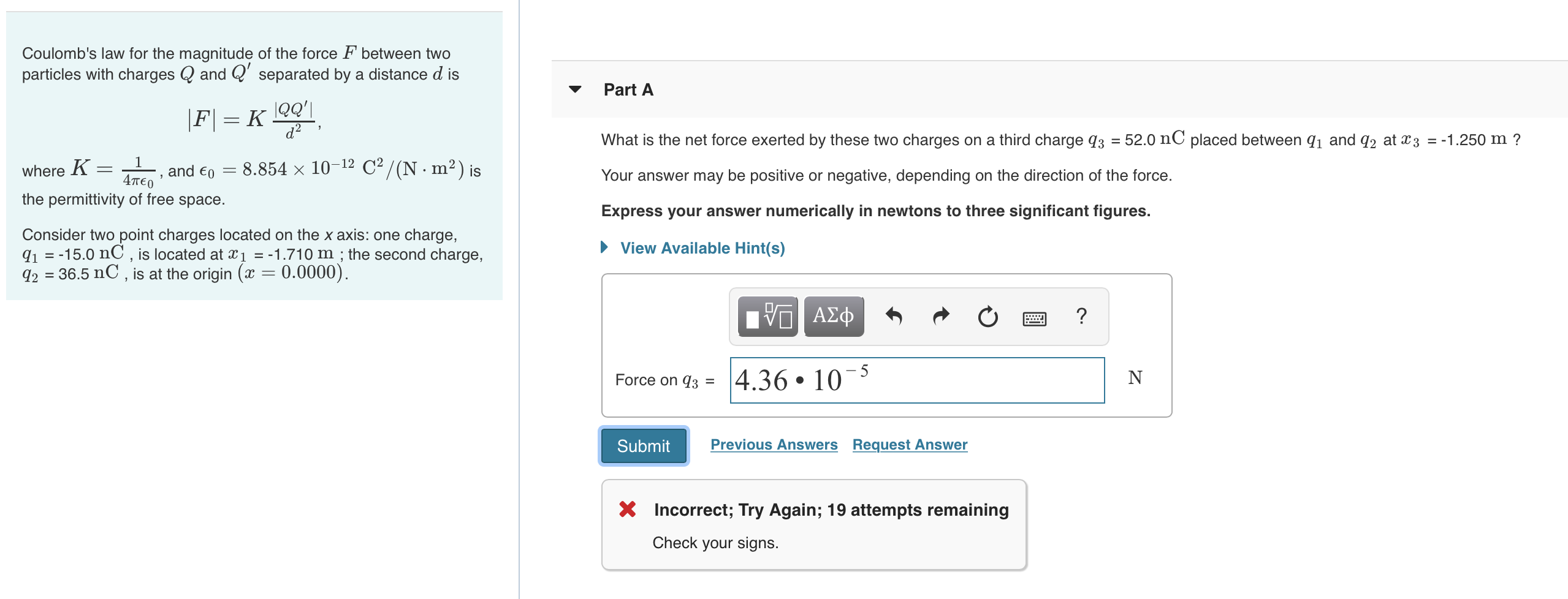 Solved Consider two point charges located on the x axis: one | Chegg.com