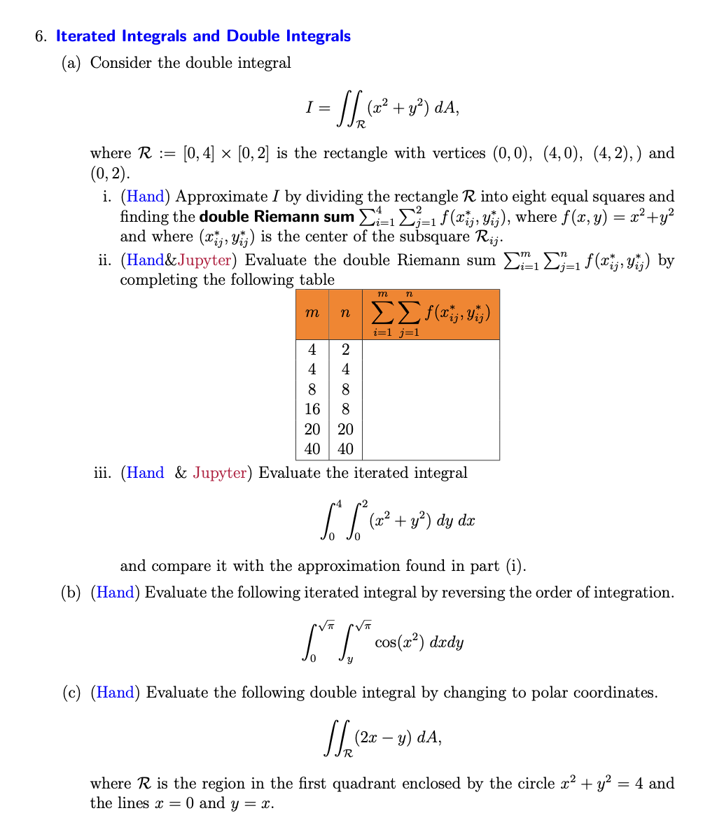 Solved 6. Iterated Integrals and Double Integrals (a) | Chegg.com