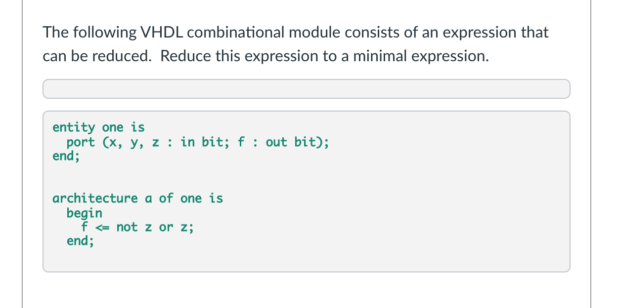 Solved The following VHDL combinational module consists of | Chegg.com